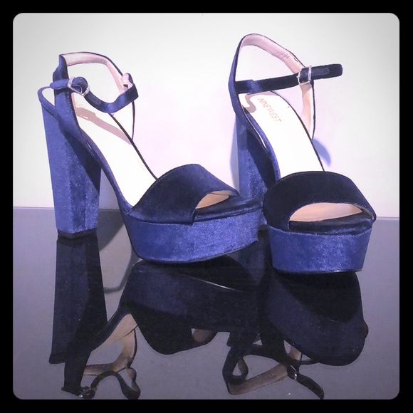 Nine West | Shoes | Nine West Blue Velvet Chunky Heel Platform | Poshmark